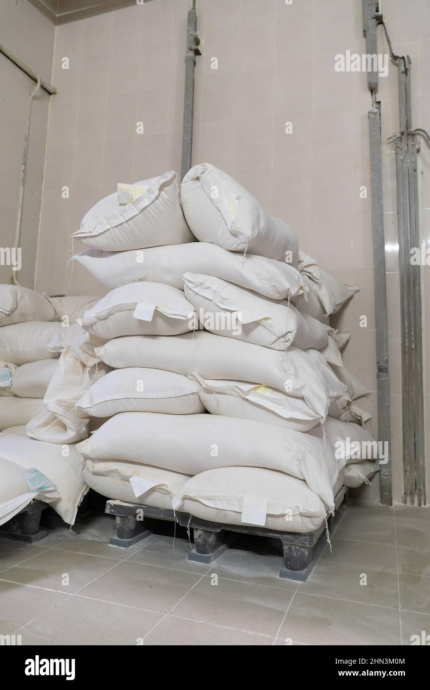 bags of flour are in the bakery warehouse Stock Photo - Alamy