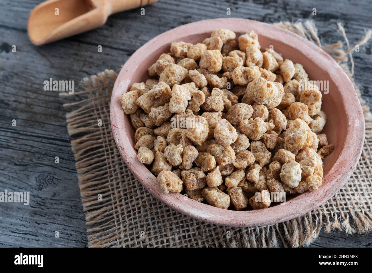Fine textured soy protein, vegan food Stock Photo - Alamy