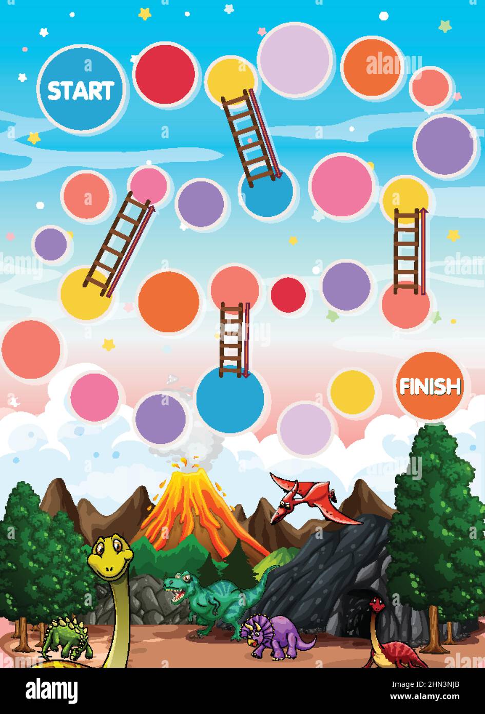 Snake ladder game template with dinosaur theme illustration Stock ...