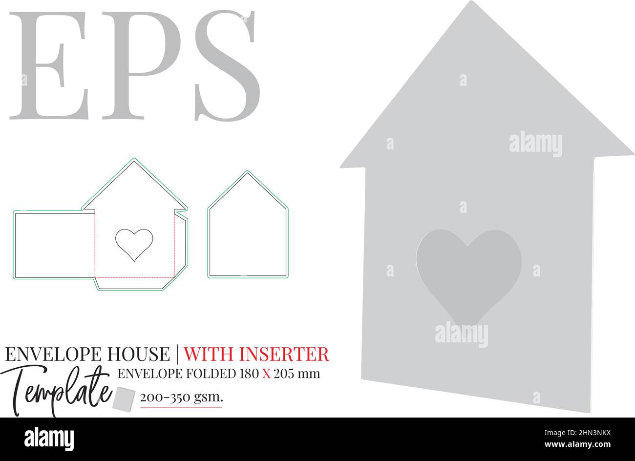Envelope house with inserter template, vector with die cut, laser cut ...