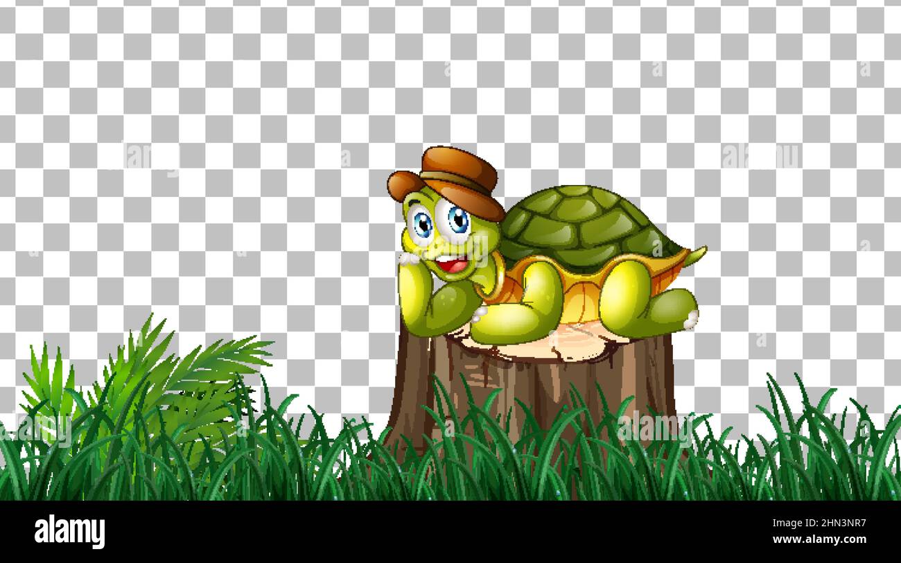 Turtle on the grass field on transparent background illustration Stock ...