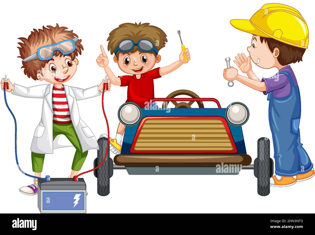 Children repairing a car together illustration Stock Vector Image & Art ...
