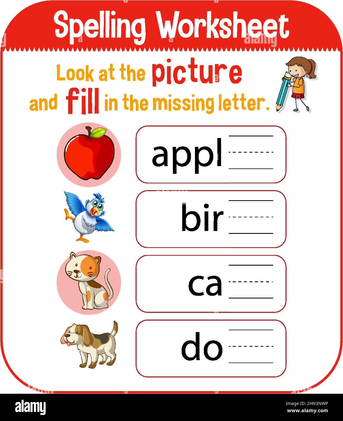 Spelling worksheet template for kids illustration Stock Vector Image ...