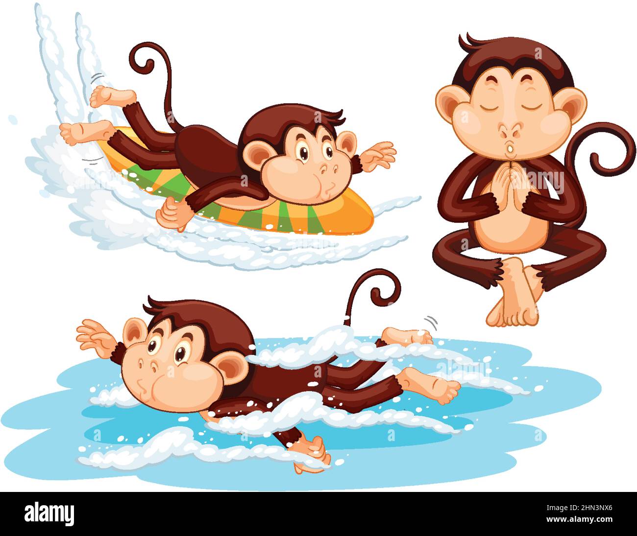 Three monkeys doing different activities illustration Stock Vector ...