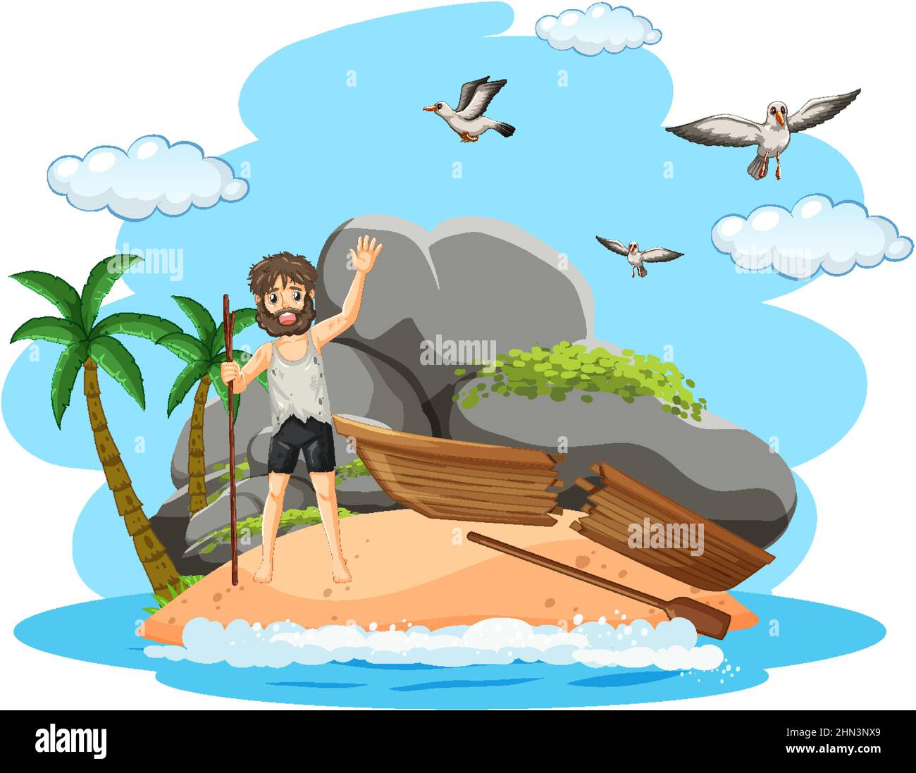 A man on deserted island isolated illustration Stock Vector Image & Art ...