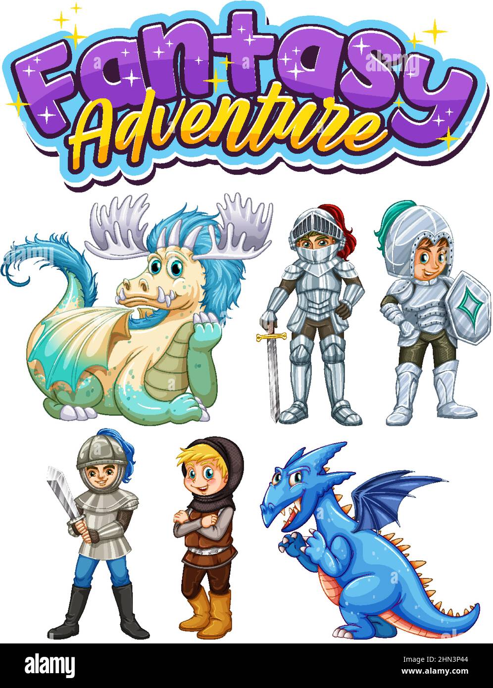 Set of dragon and fairy tale cartoon characters illustration Stock ...