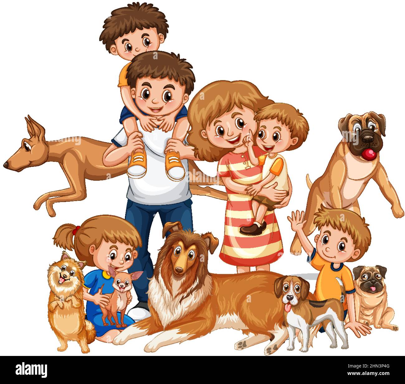 Happy family with many dogs illustration Stock Vector Image & Art - Alamy