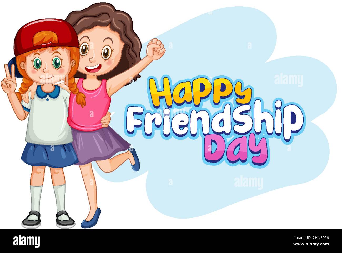 Happy Friendship Day with two girls in cartoon style illustration Stock ...