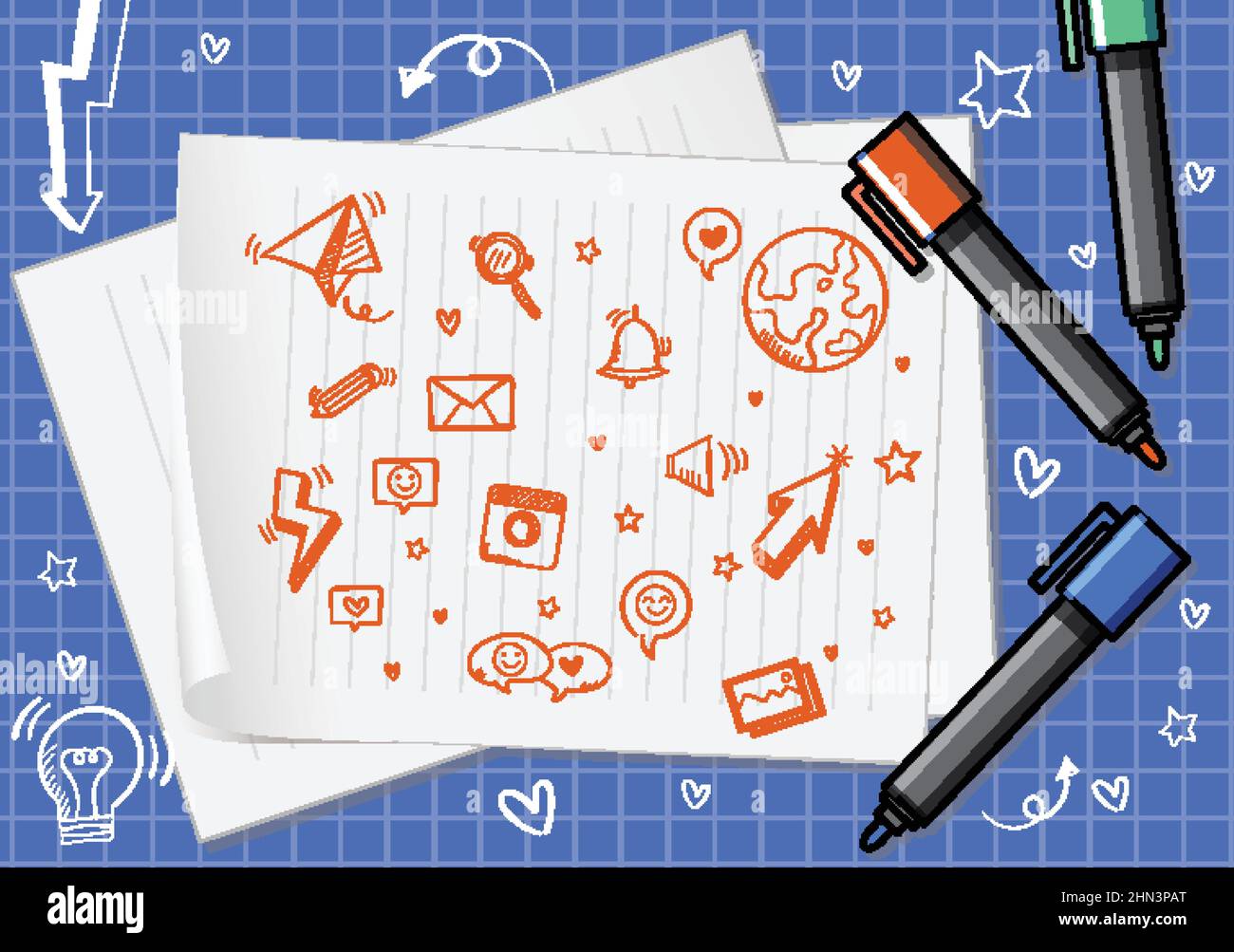 Hand drawn doodle icons on paper illustration Stock Vector Image & Art ...