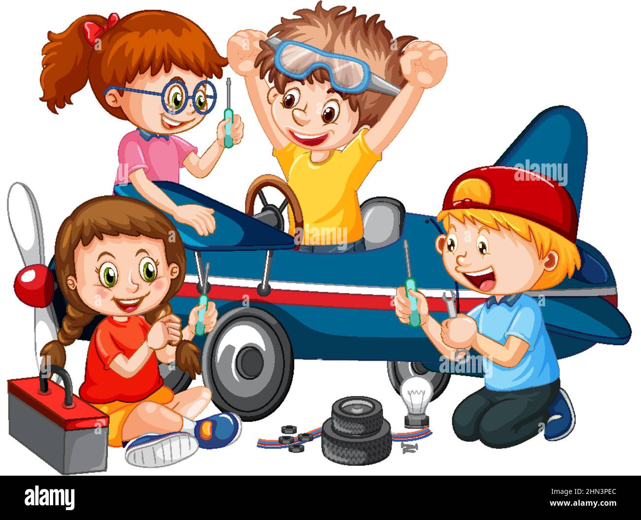 Children repairing a plane together illustration Stock Vector Image ...
