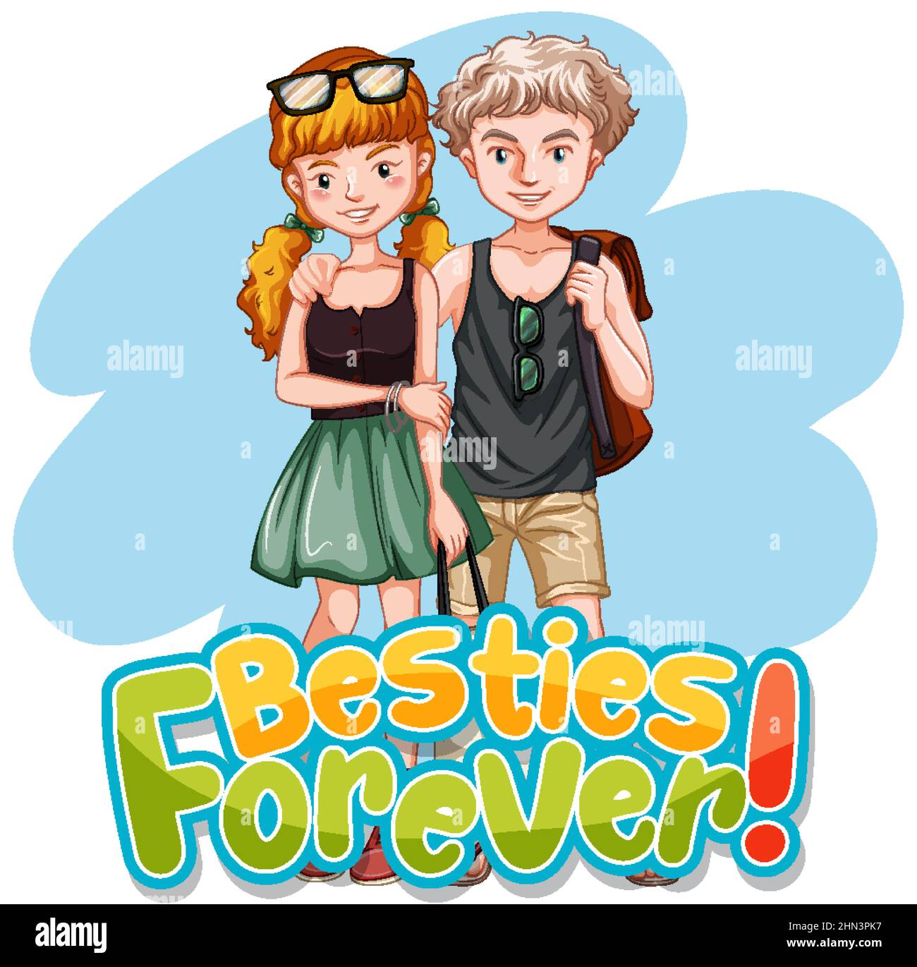 Besties Forever typography logo with a couple teenagers illustration ...