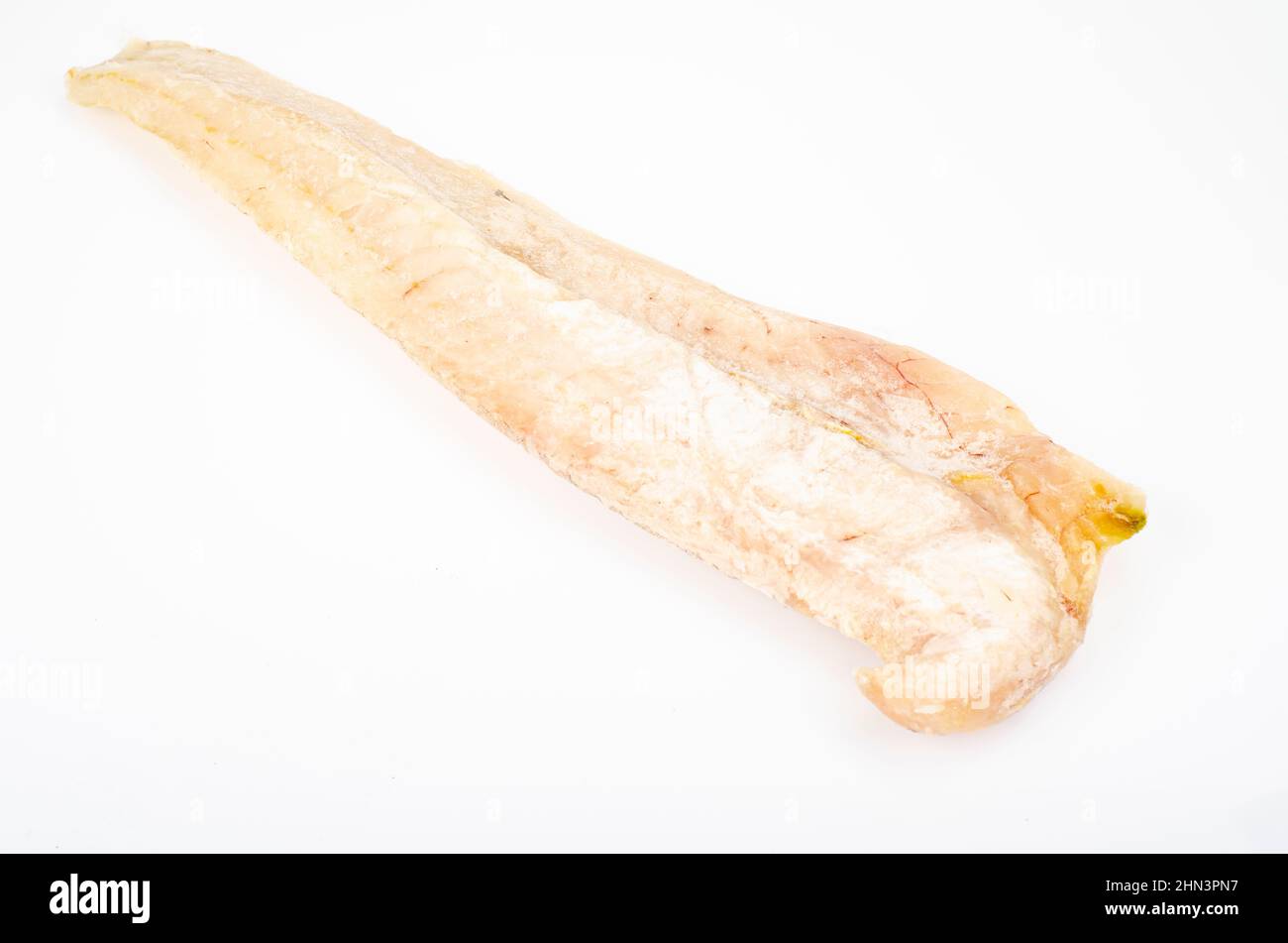 One frozen raw white fish fillet isolated on white background. Studio ...