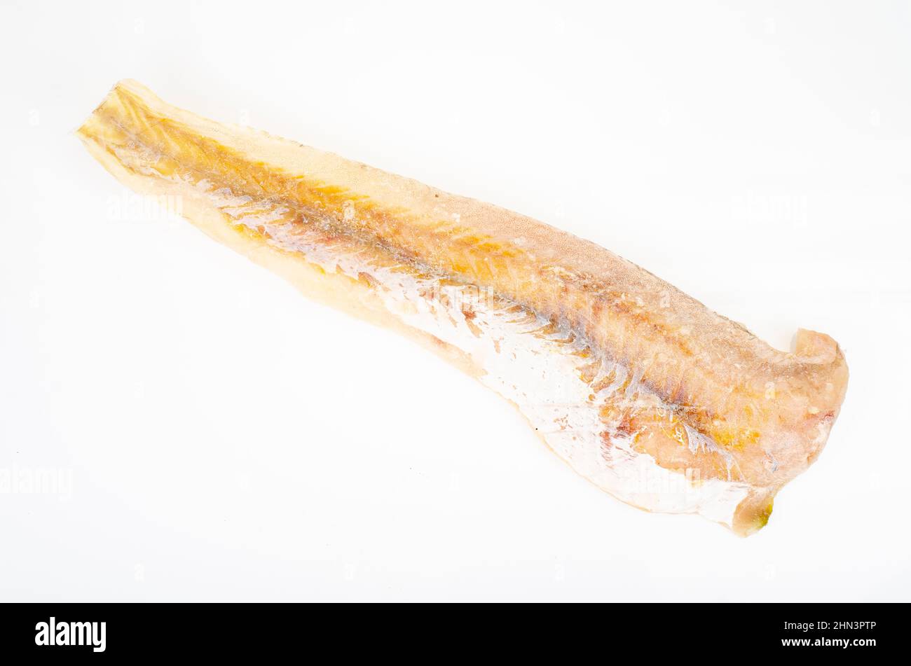 One frozen raw white fish fillet isolated on white background. Studio ...