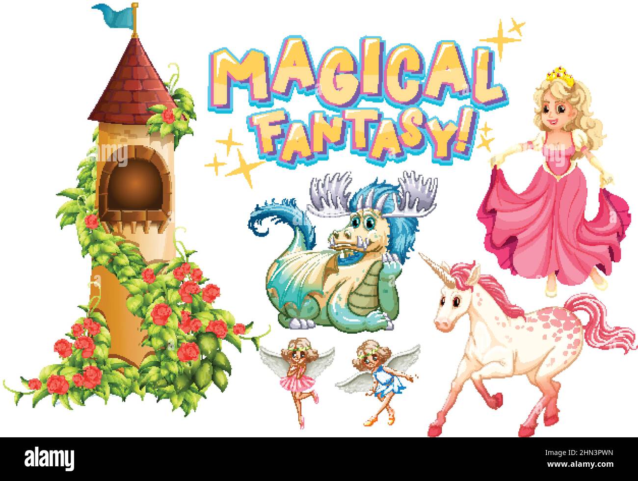 Set of fairy tale cartoon characters illustration Stock Vector Image ...