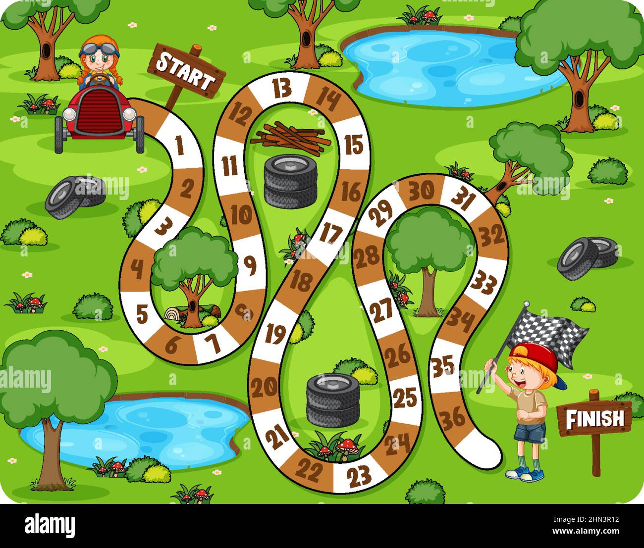 Counting numbers game template with forest background illustration ...