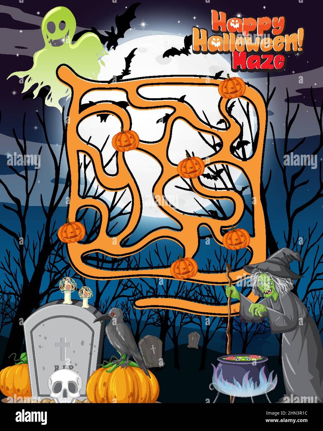 Maze game template in Halloween theme illustration Stock Vector Image ...