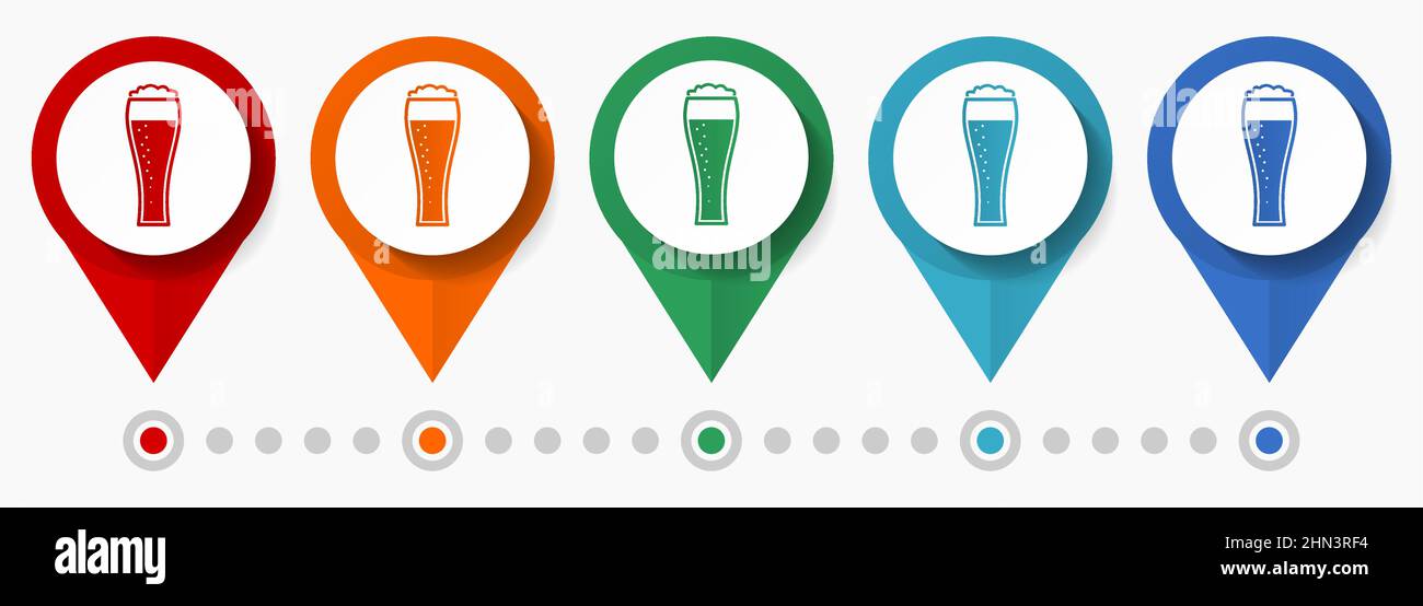 Beer, drink concept vector icon set, flat design alcohol pointers ...