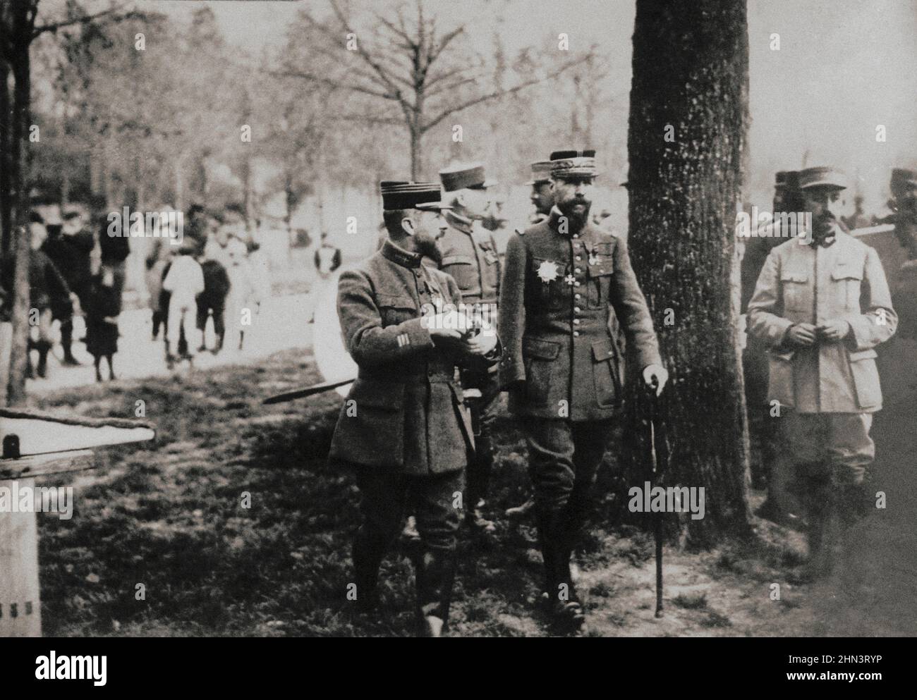 Archival photo of French general Gourand in Champagne with his officers ...