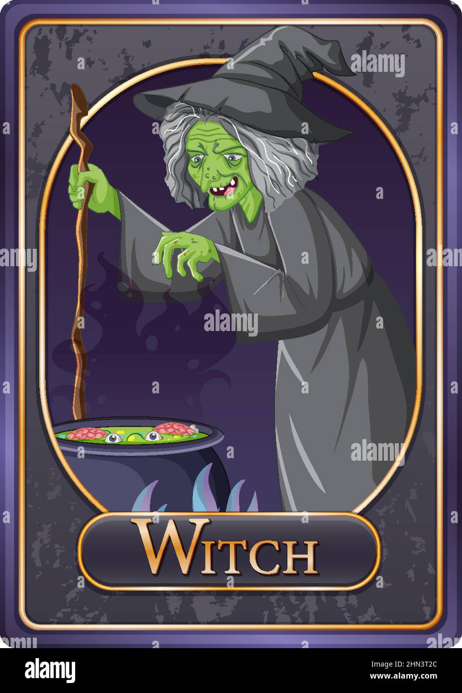 Old witch character game card template illustration Stock Vector Image ...