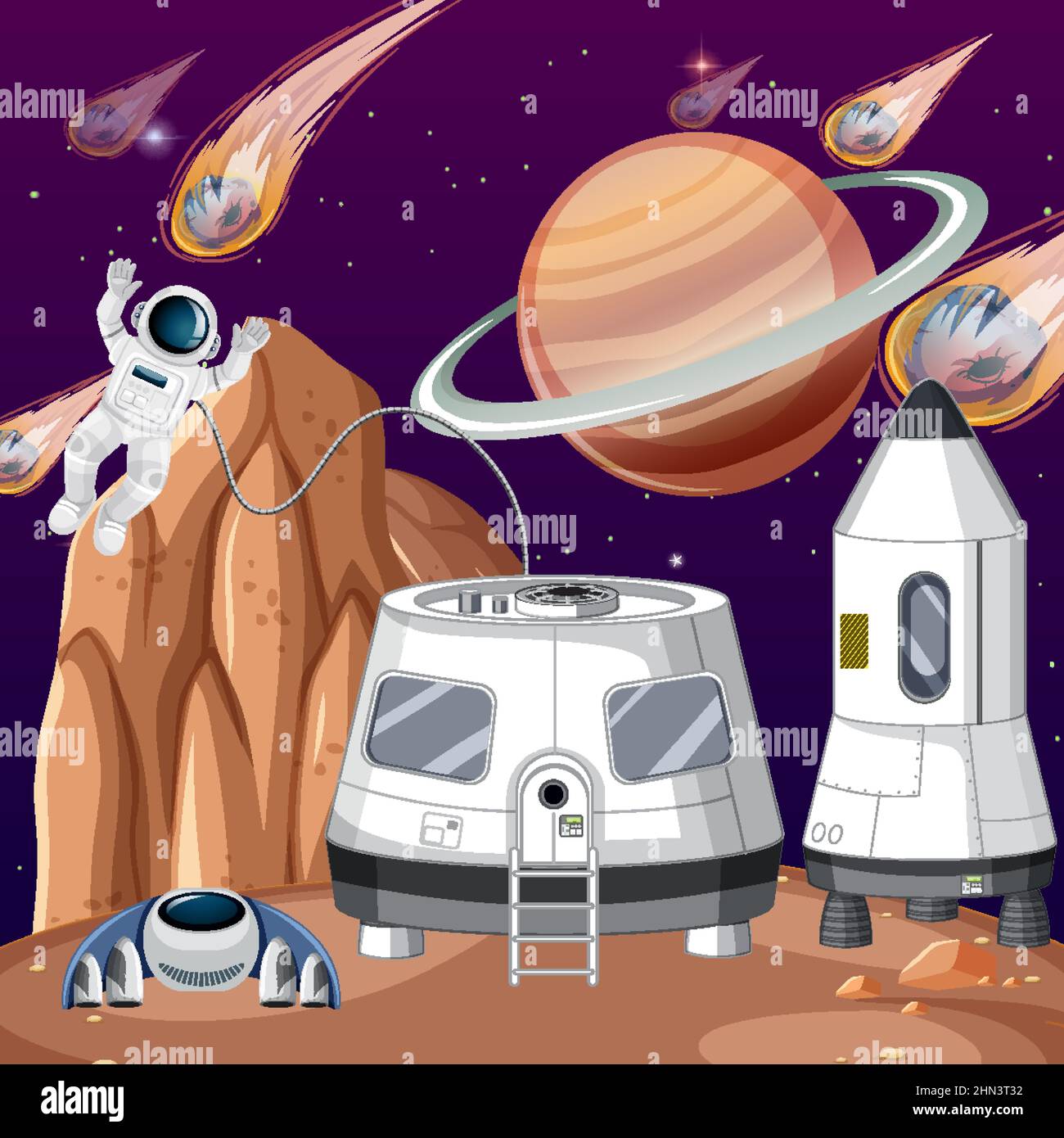 Landscape of planet surface with colony buildings illustration Stock ...