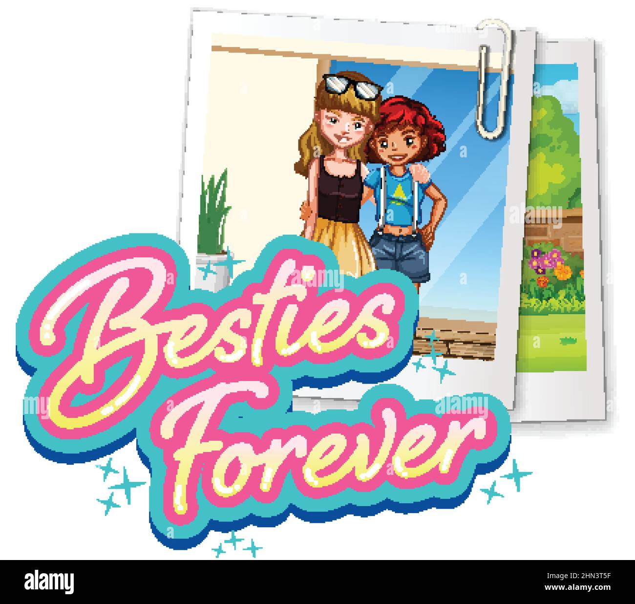 Besties Forever logo with a photo of teenagers illustration Stock ...