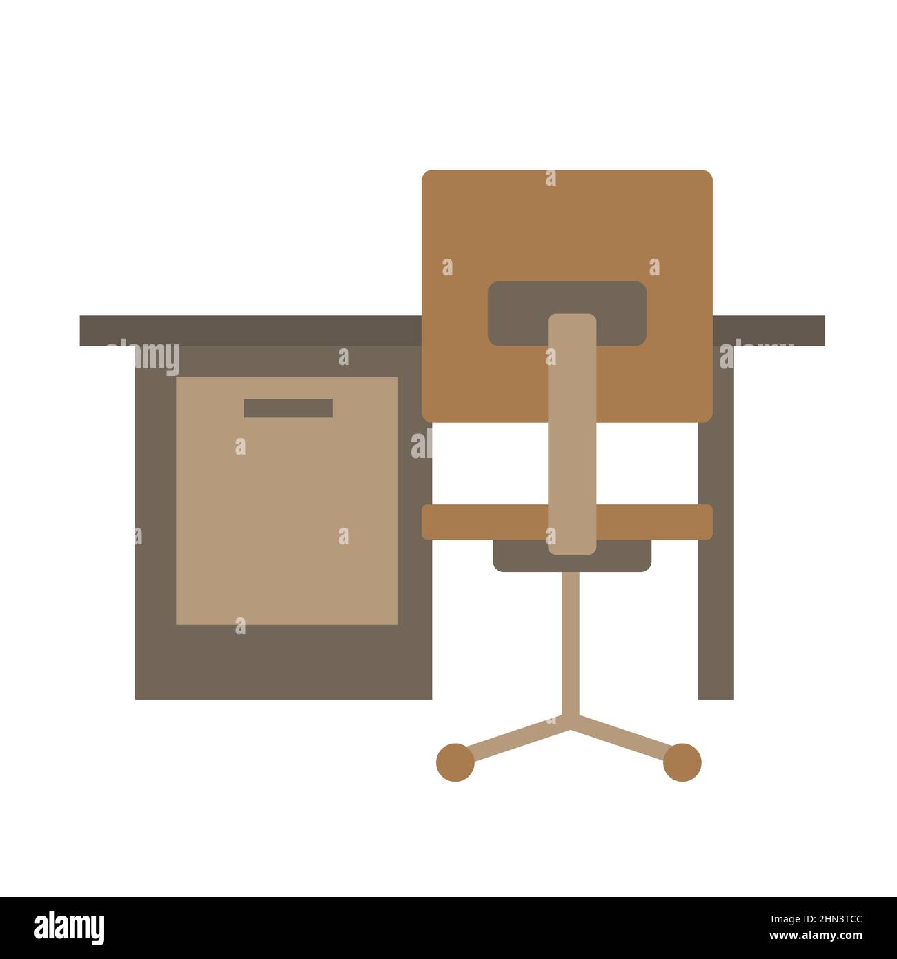 Office table and chair. Brown colors. Simple flat icon on white ...