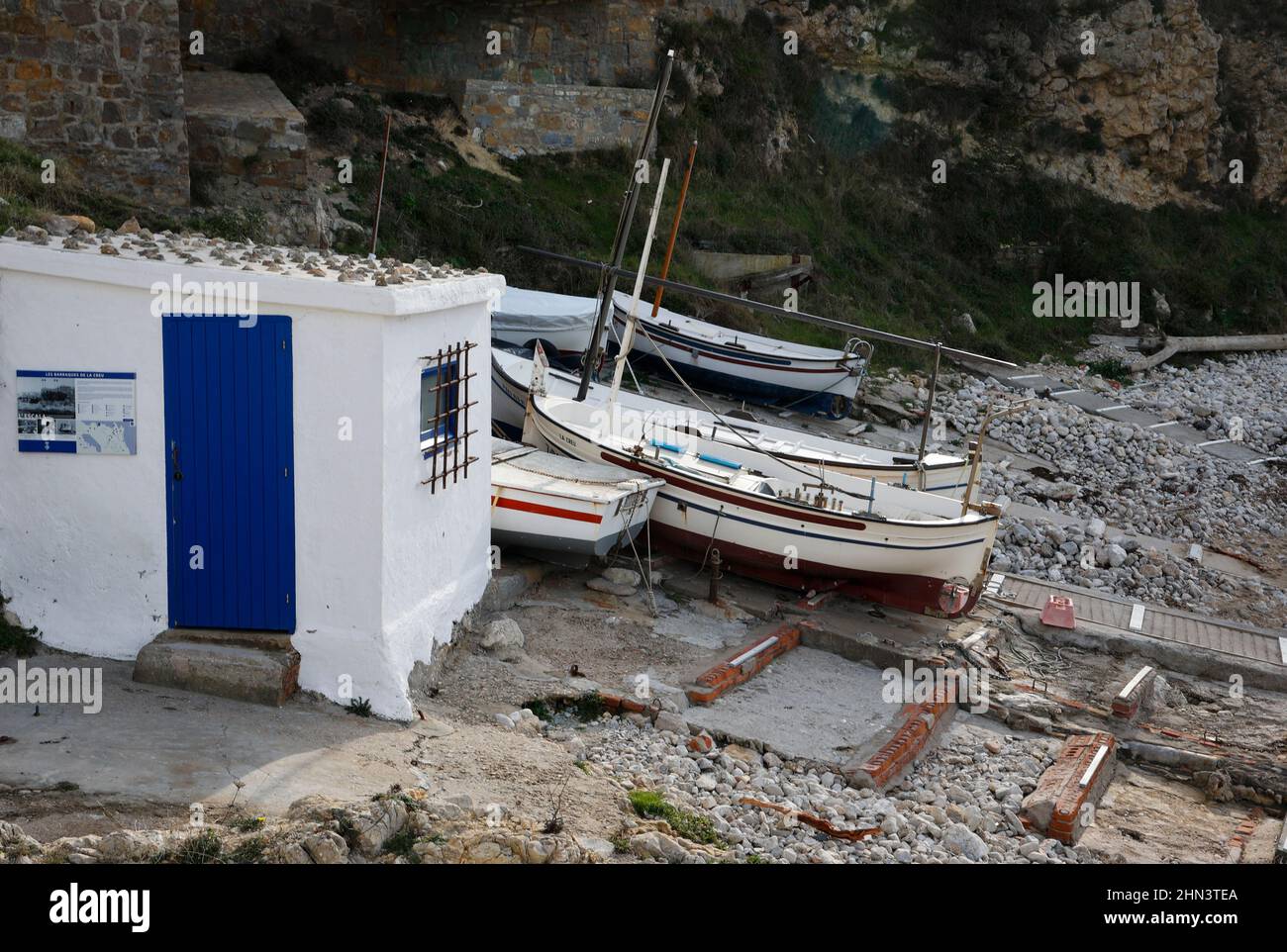 Traditional fishing boats in the Catalan fishing village of L'Escala ...
