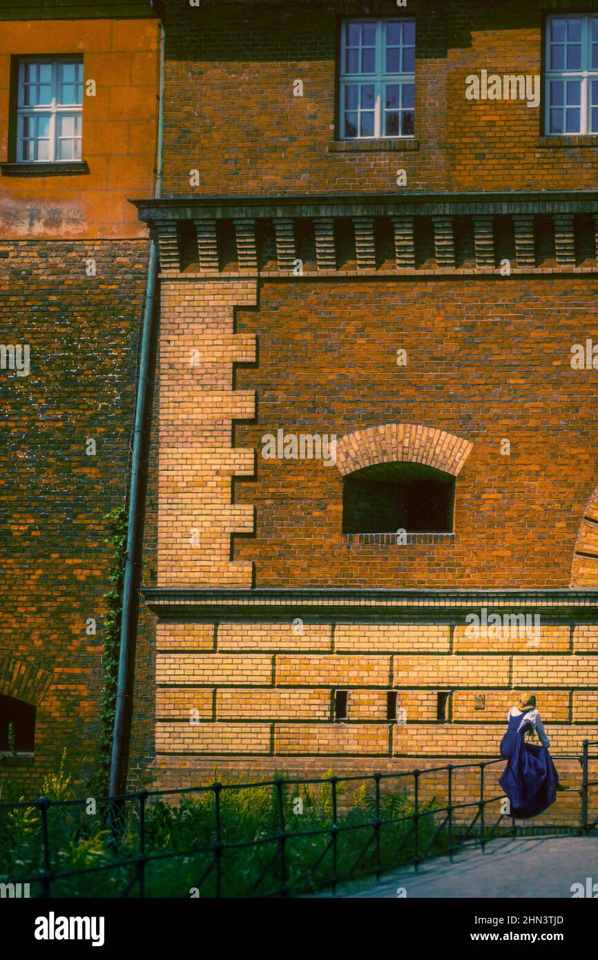Beautiful exterior view of a medieval stone building with decorated ...