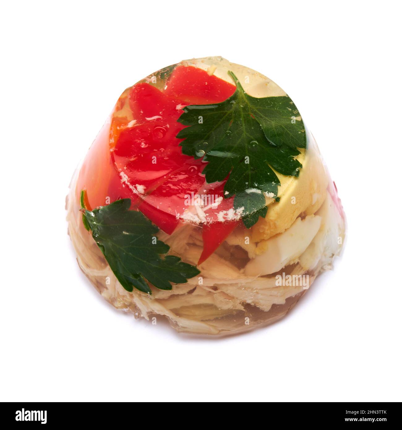 Delicious chicken aspic isolated on white background Stock Photo - Alamy