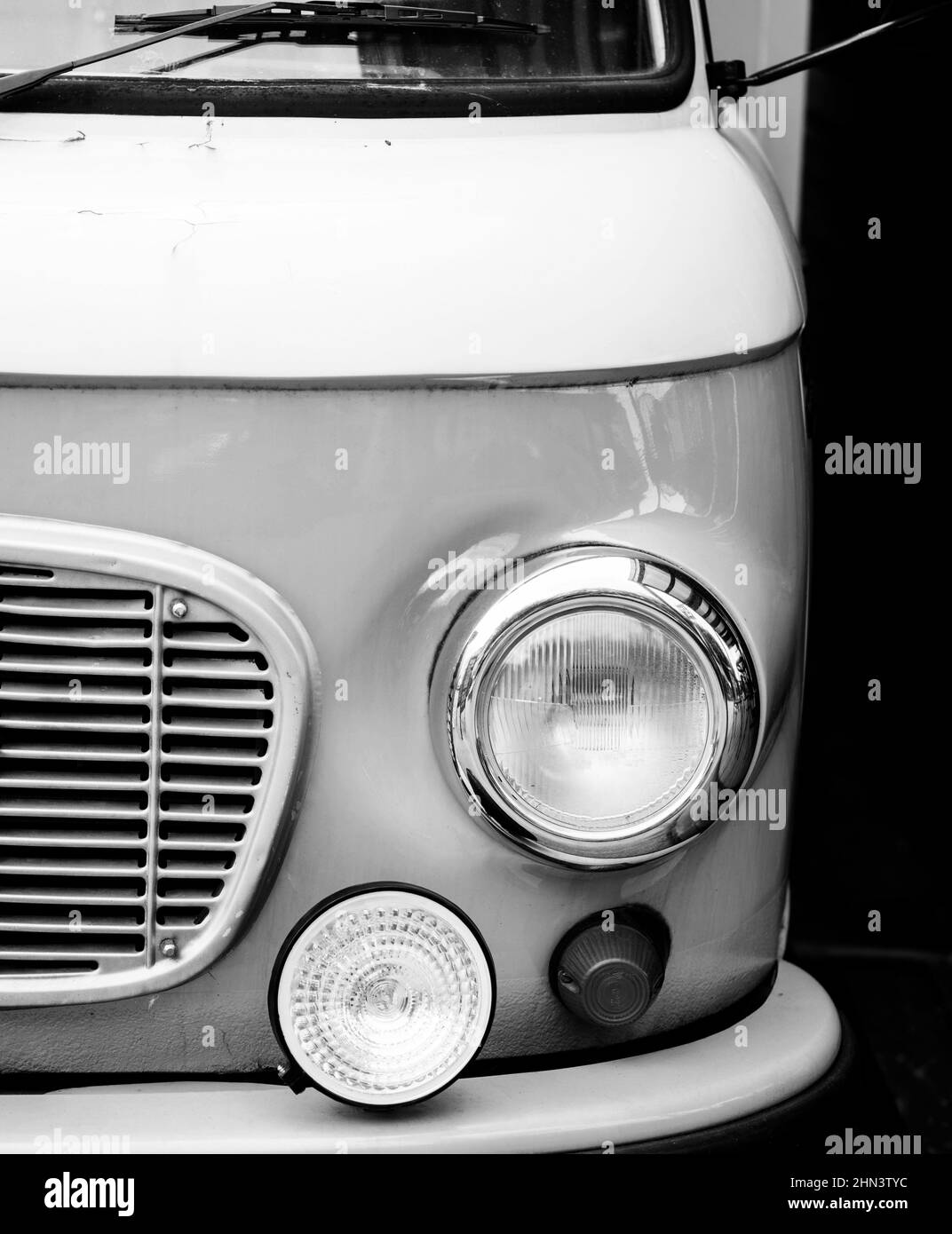 Front view on retro van at the city street. Old vintage bus Stock Photo ...