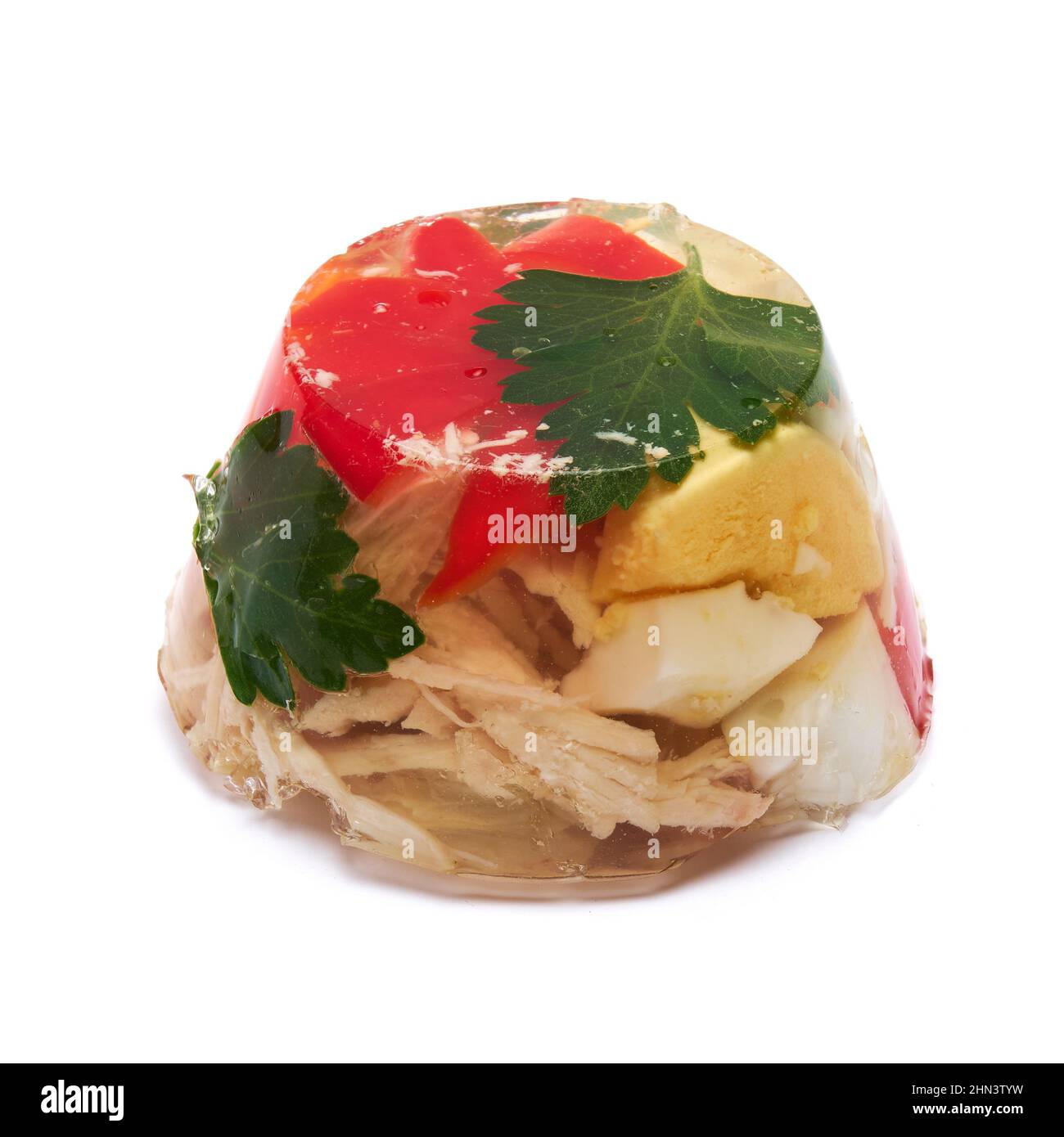 Delicious chicken aspic isolated on white background Stock Photo - Alamy
