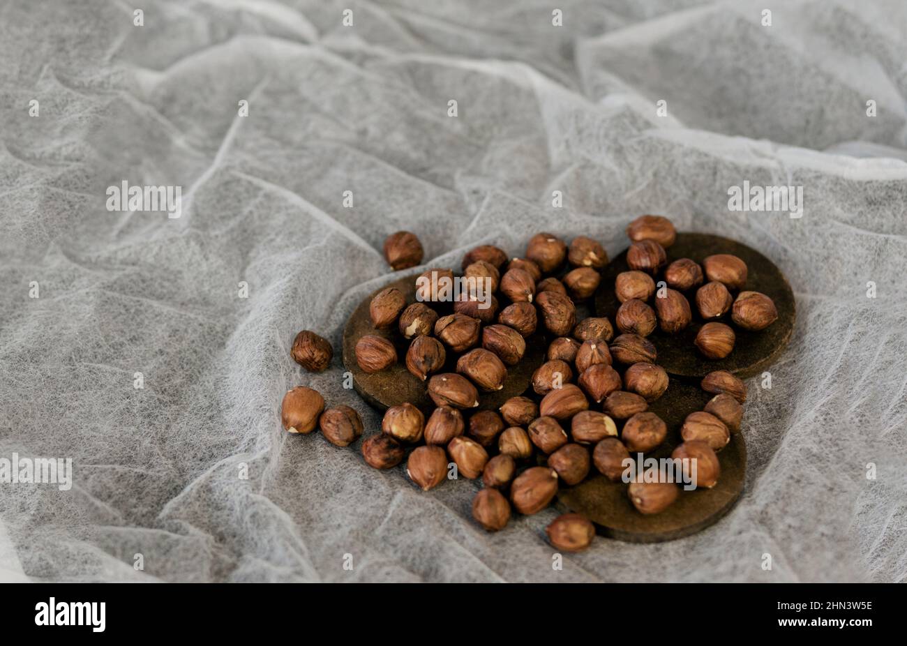 hazelnut on a fabric background. heap of forest nuts Stock Photo - Alamy