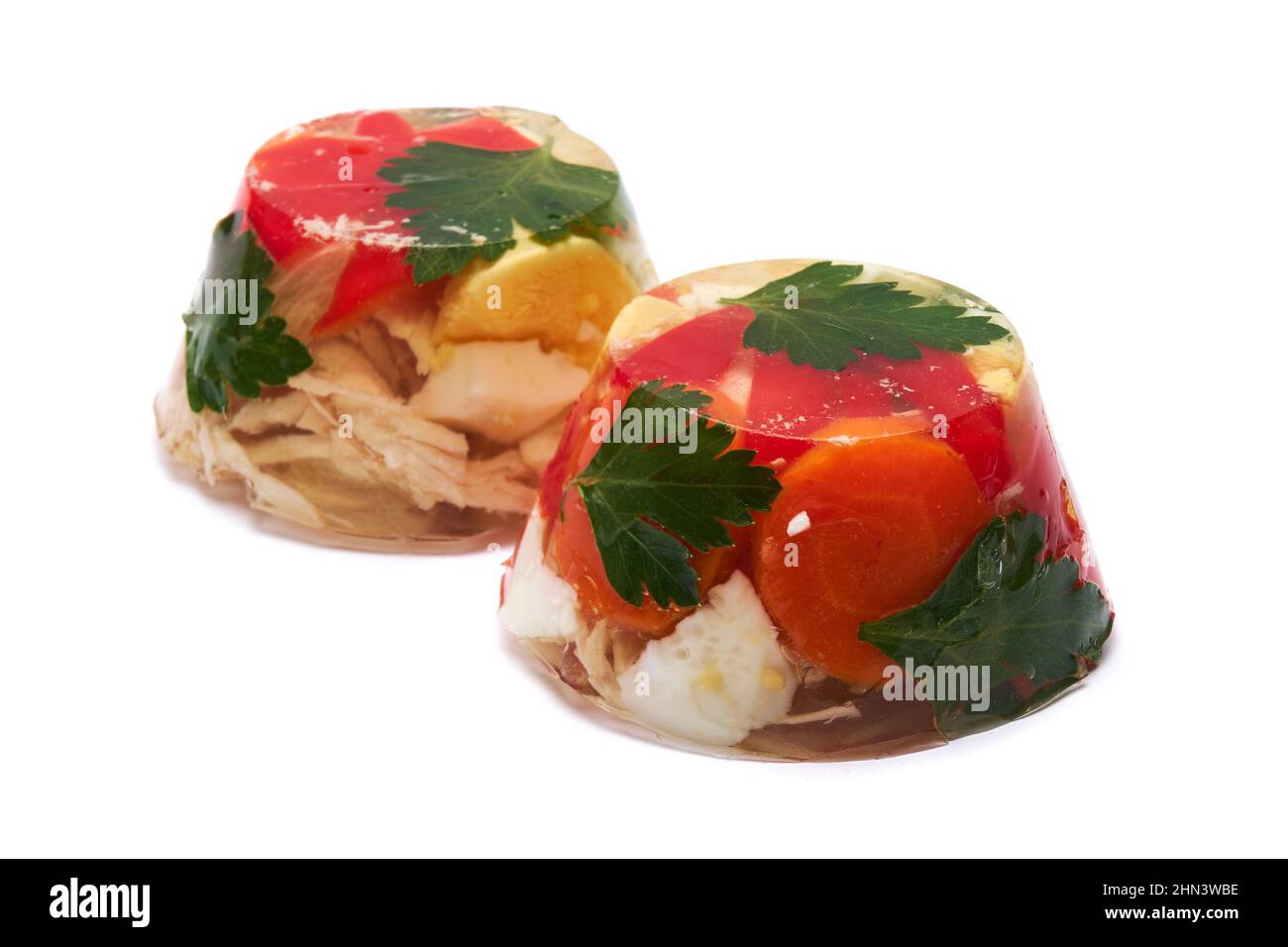 Delicious chicken aspic isolated on white background Stock Photo - Alamy