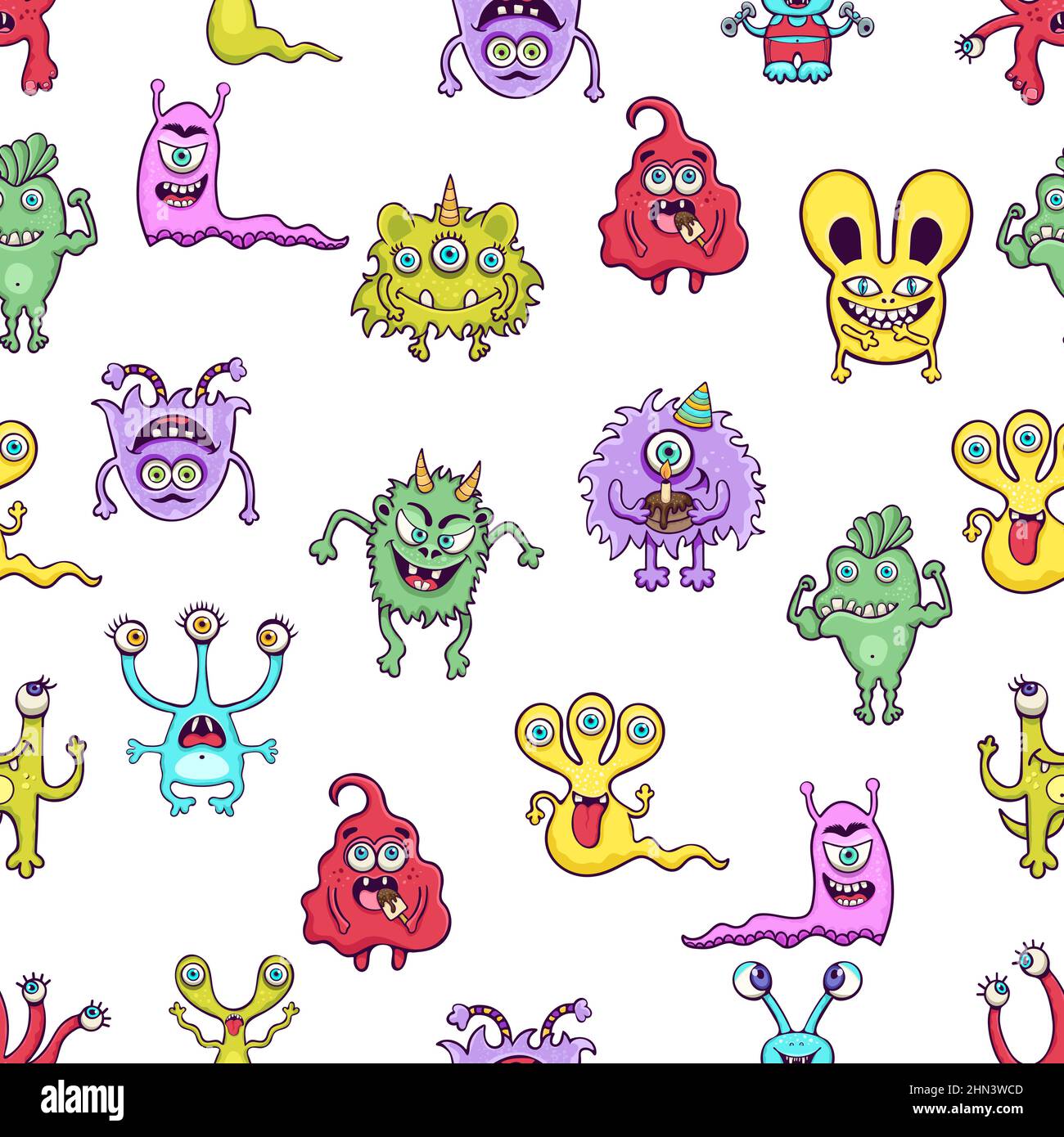 Cute monster seamless pattern, funny cartoon character print, fashion ...