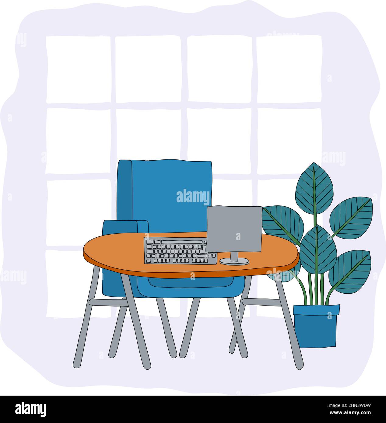Office Business Scene Desk Computer Workstation Stock Vector Image ...