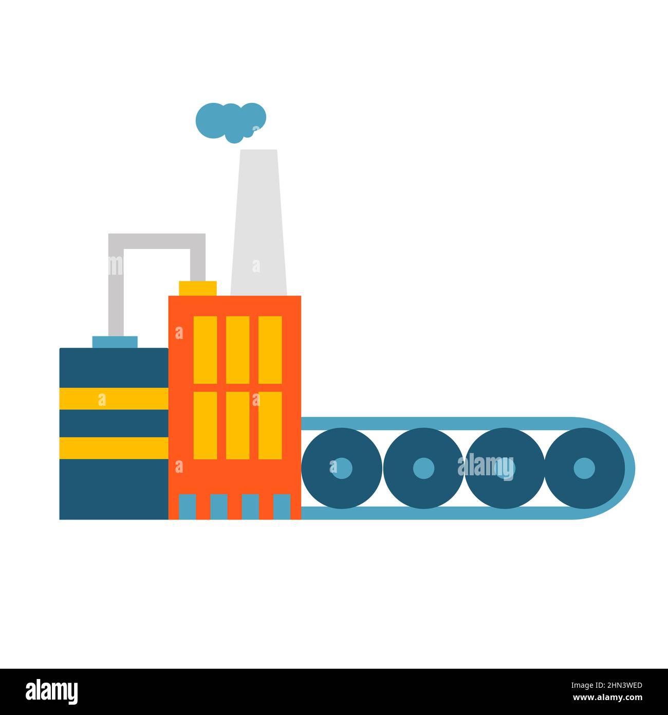 Simple flat icon with factory. Conveyor line. Cartoon flat vector ...