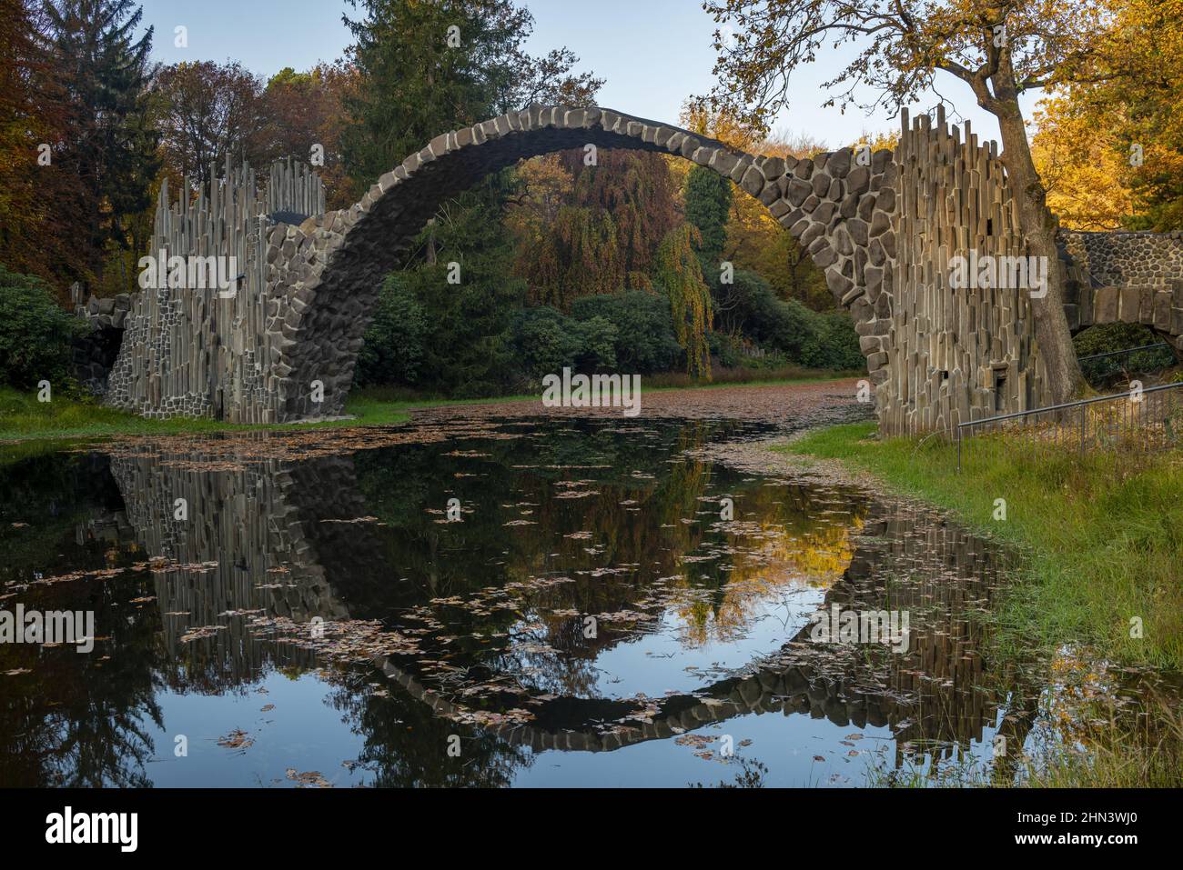 Bridge in rhododendron park in Kromlau in a beautiful autumn mood Stock ...
