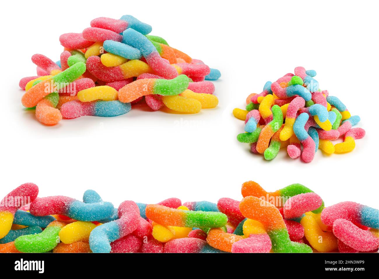 Juicy colorful jelly sweets isolated on white. Gummy candies. Snakes ...