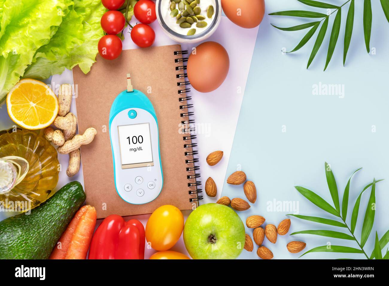 Concept of no diabetes and control of glycemia with a diet. Organic ...