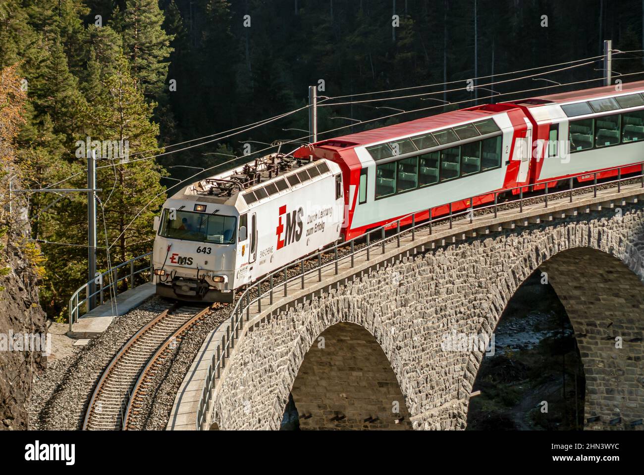 Glacier Express at the Landwasser Viaduct at Swiss Alps, Switzerland ...