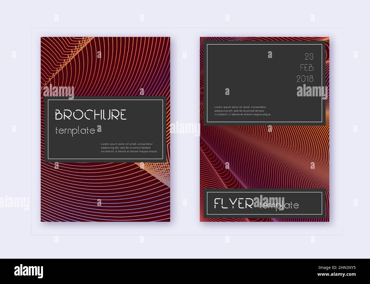 Black cover design template set. Orange abstract lines on wine red ...