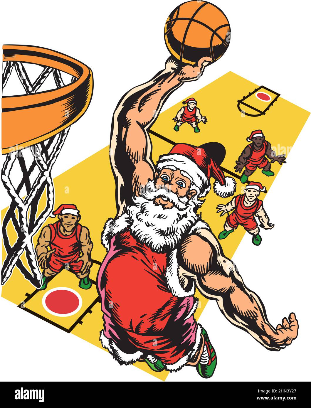Santa Claus Slam Dunk Vector Illustration Stock Vector Image & Art - Alamy