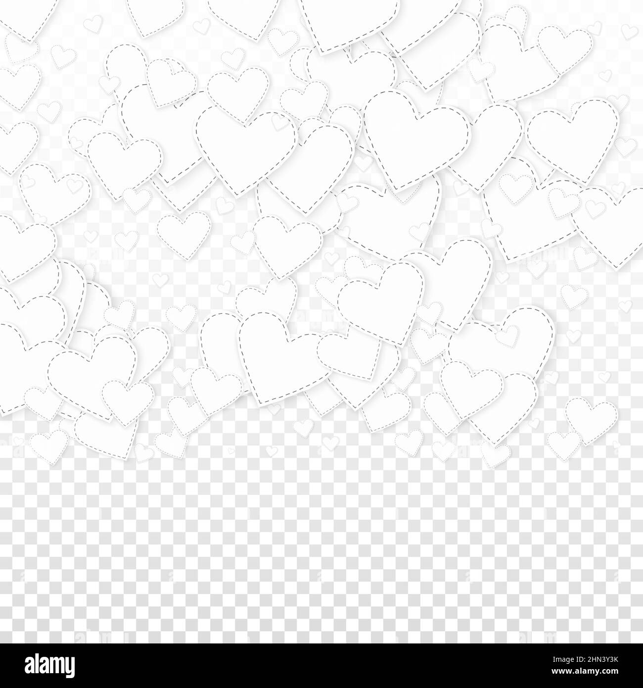 White heart love confettis. Valentine's day gradient overwhelming background. Falling stitched ...