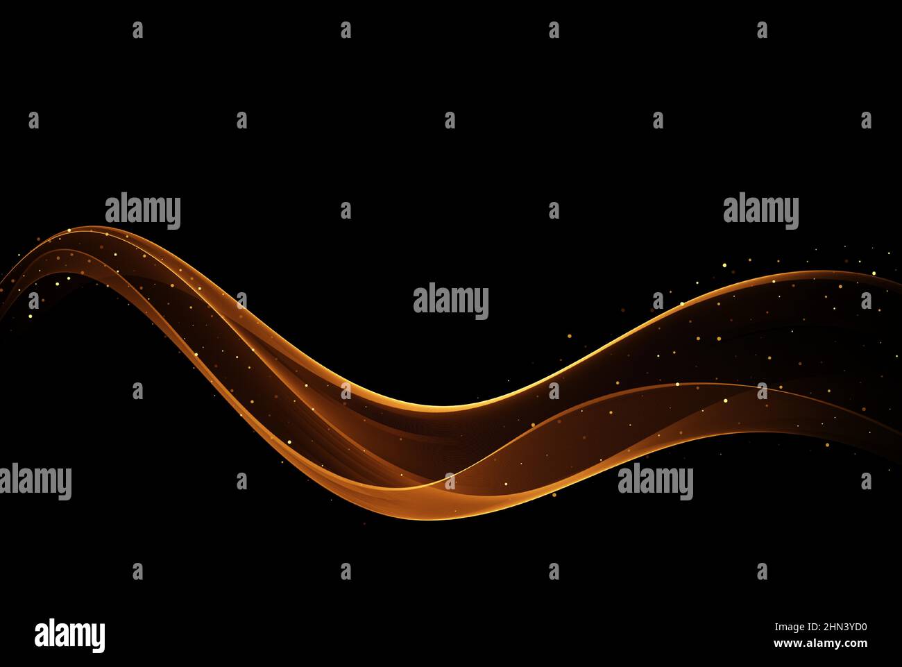 Vector abstract shiny wavy golden color wave design element with glitter effect on dark ...