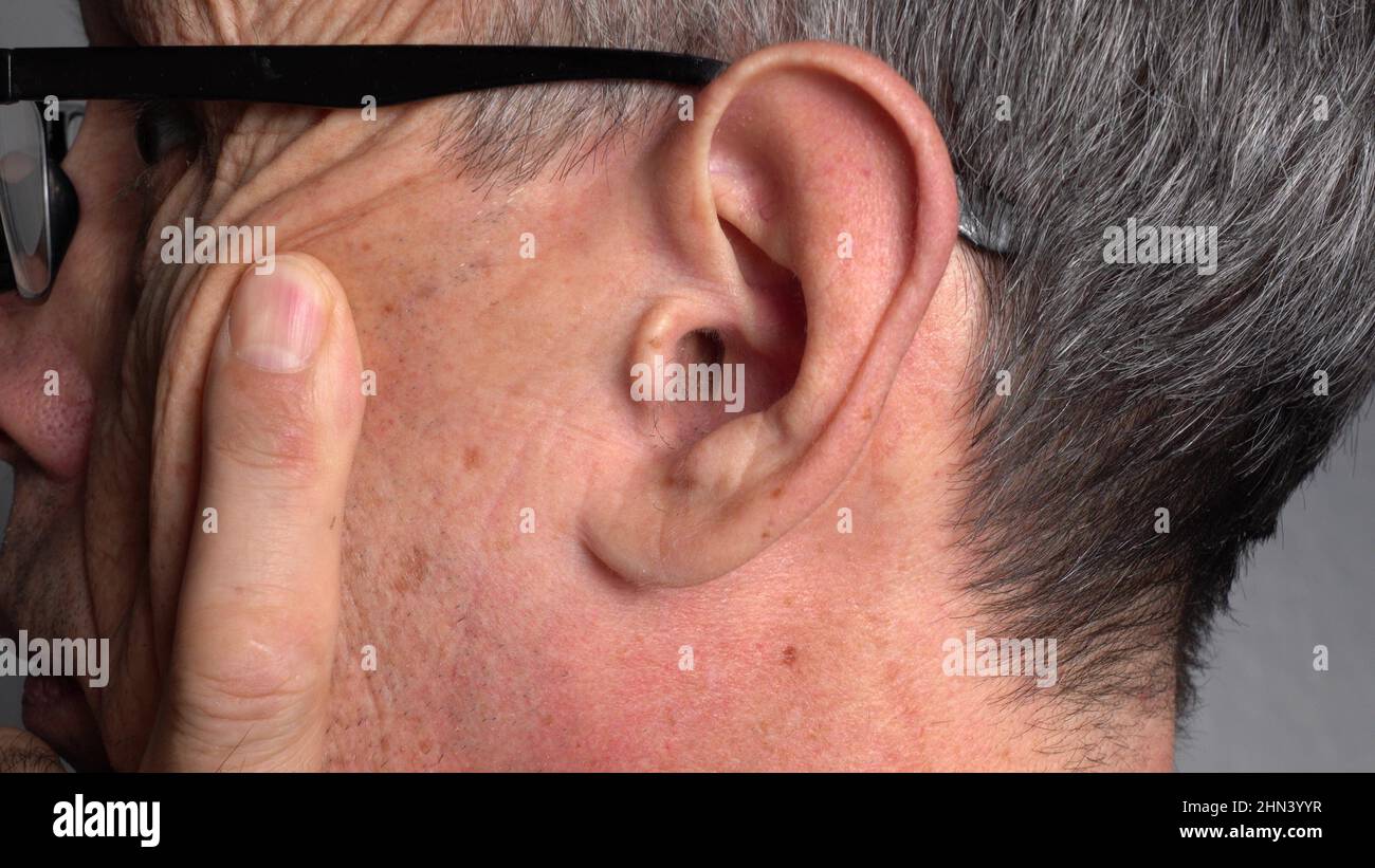 The ear of an elderly man in close-up. Ear canal, lateral view Stock ...