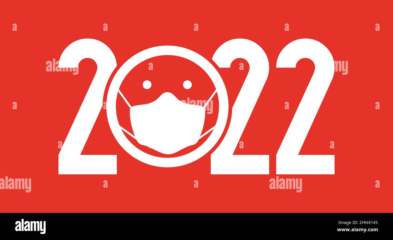 2022 numbers with coronavirus medical mask. Healthy New Year sign with ...