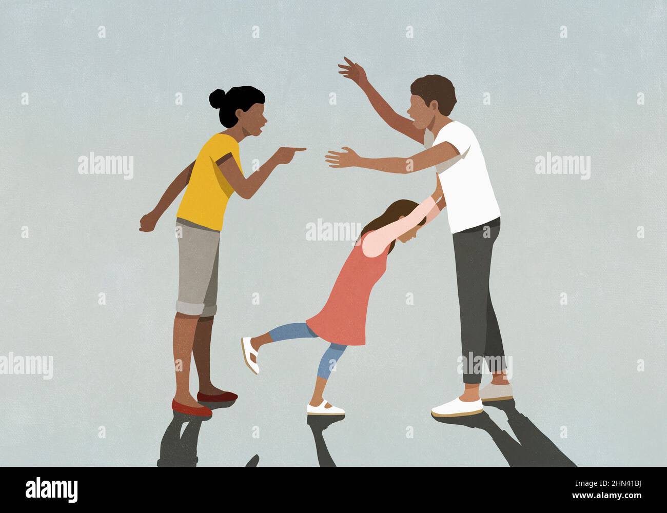 Parents arguing over upset daughter pushing father Stock Photo - Alamy