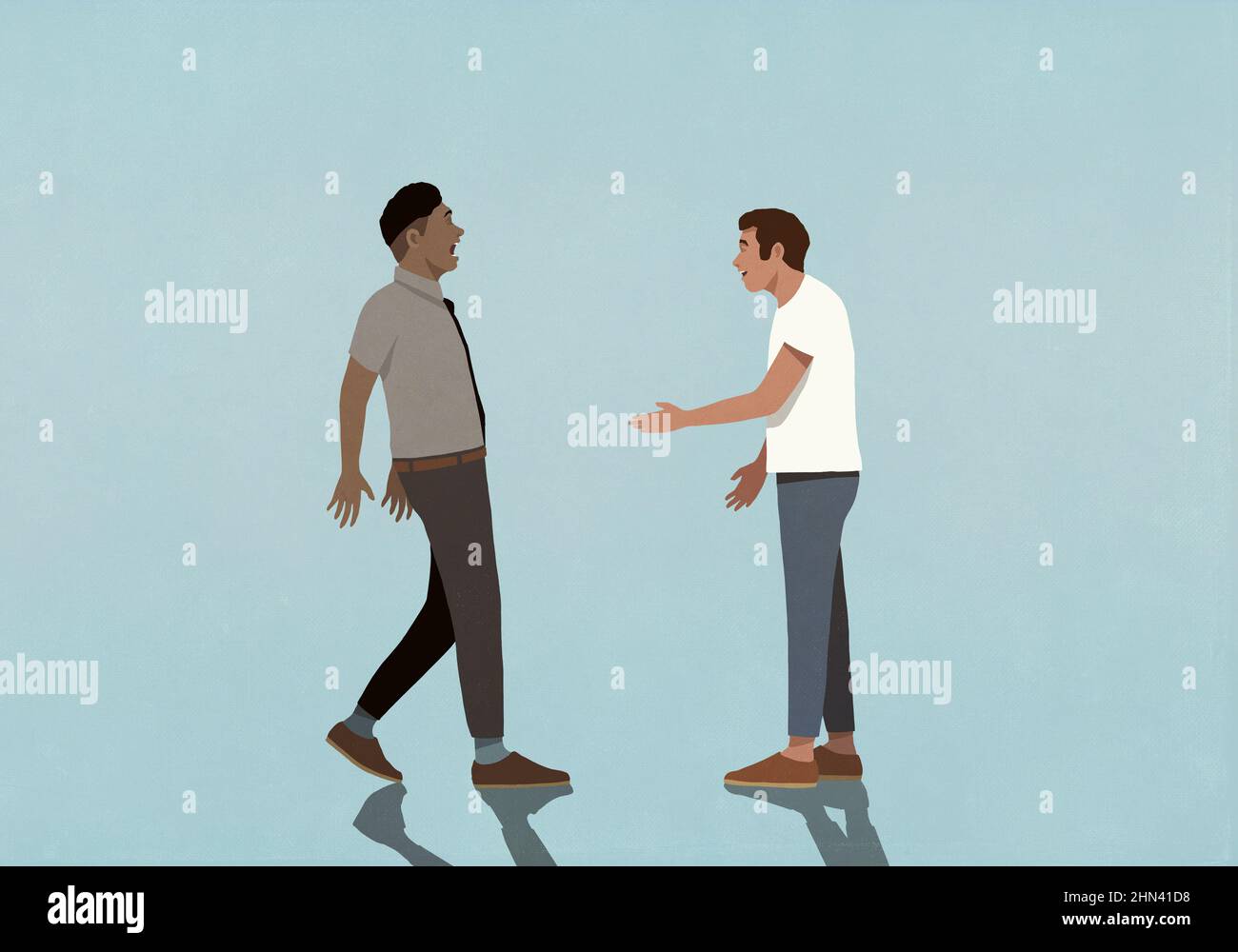 Man with hand outstretched greeting surprised businessman Stock Photo ...