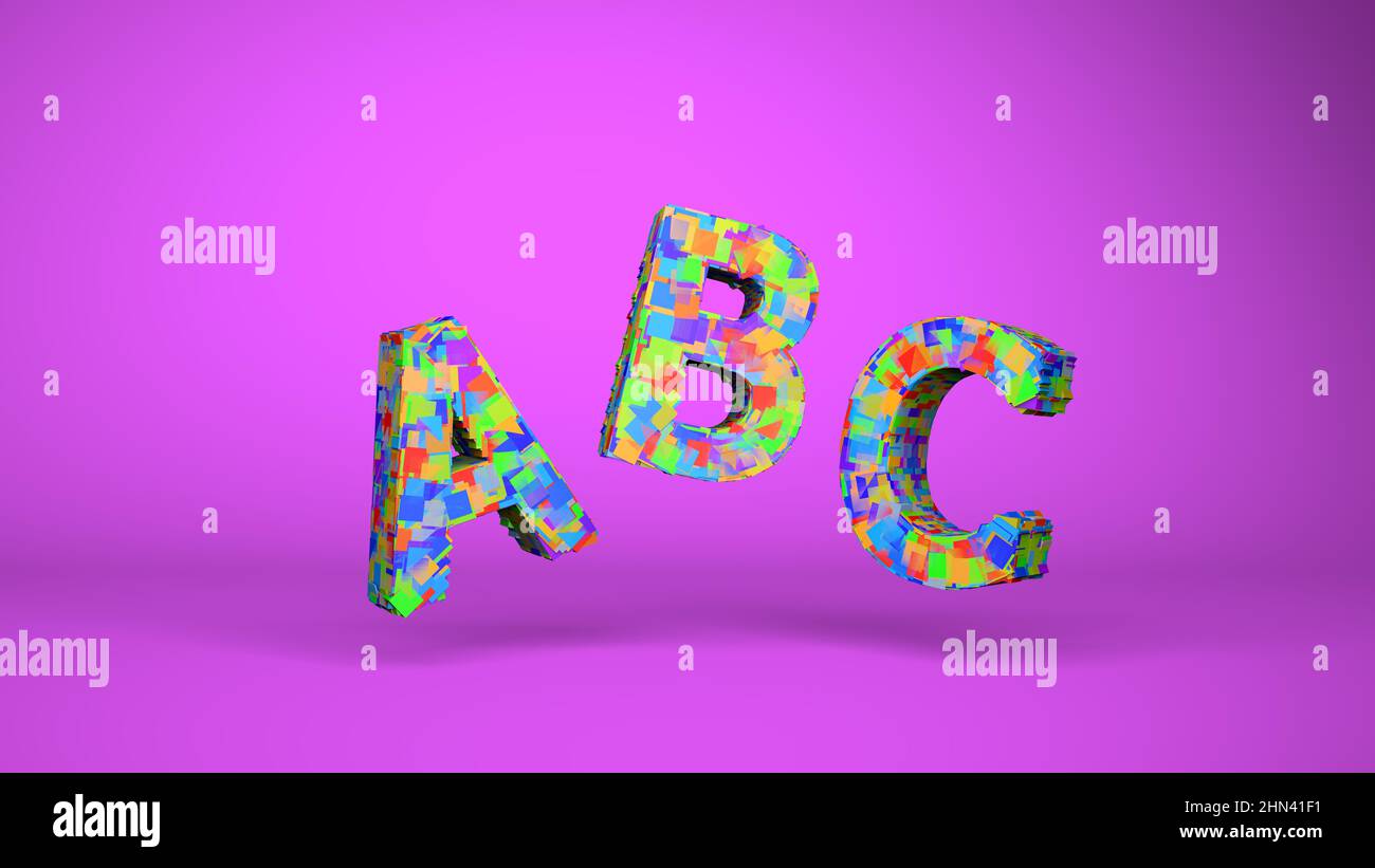 ABC alphabet. Children's bright colorful letters ABC in 3D on a colored ...