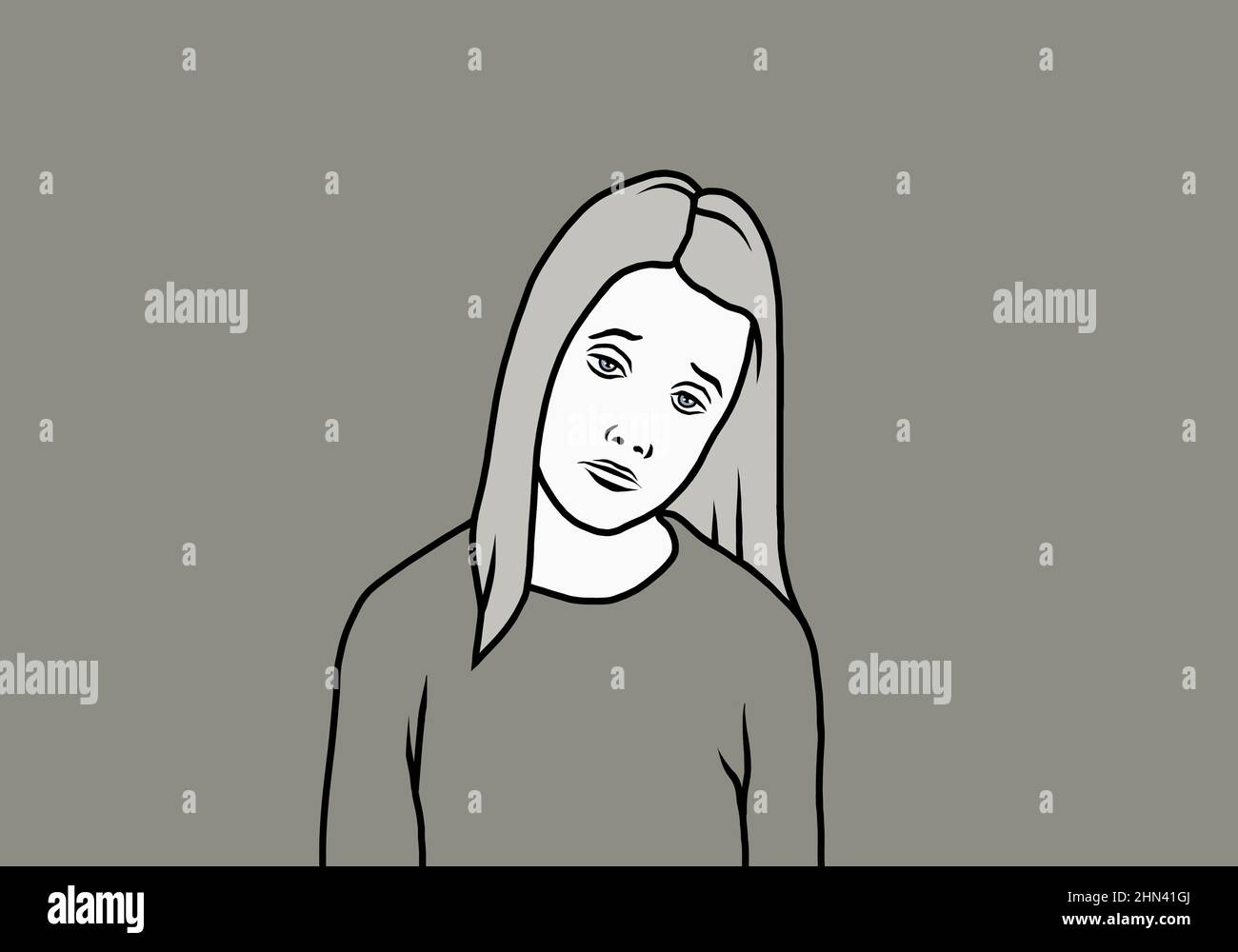Portrait sad, depressed woman on gray background Stock Photo - Alamy